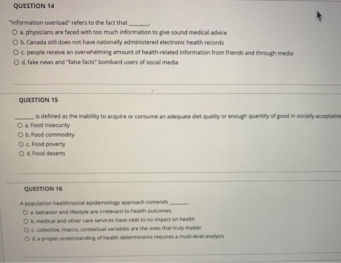 Solved QUESTION 14 "Information overload" refers to the fact | Chegg.com