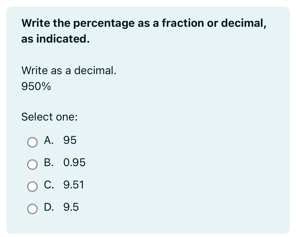 Solved Write the percentage as a fraction or decimal, as | Chegg.com