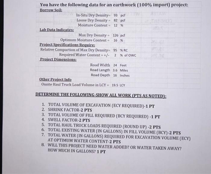 Solved You have the following data for an earthwork (100% | Chegg.com