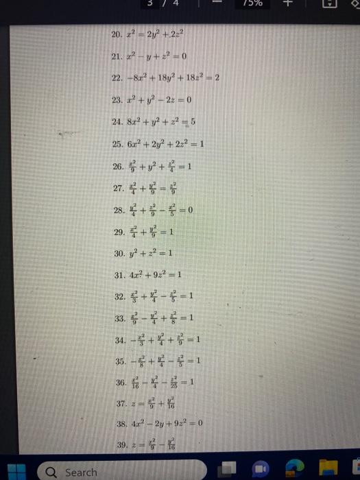Solved equations of surfaces (mostly quadric surfaces) in | Chegg.com