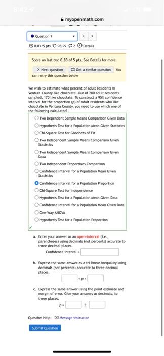 Solved myopenmath.com Question 0.83/5 pts 98-99 Details | Chegg.com