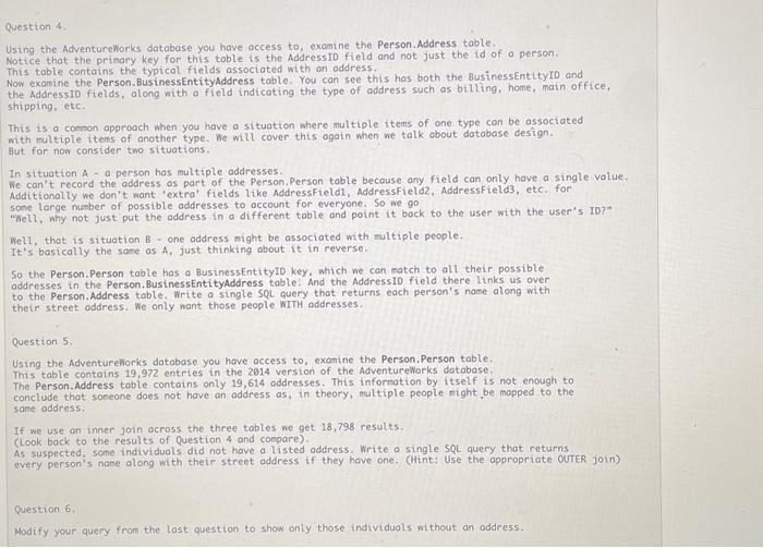 Solved Question 1 Using The Adventureworks Database You