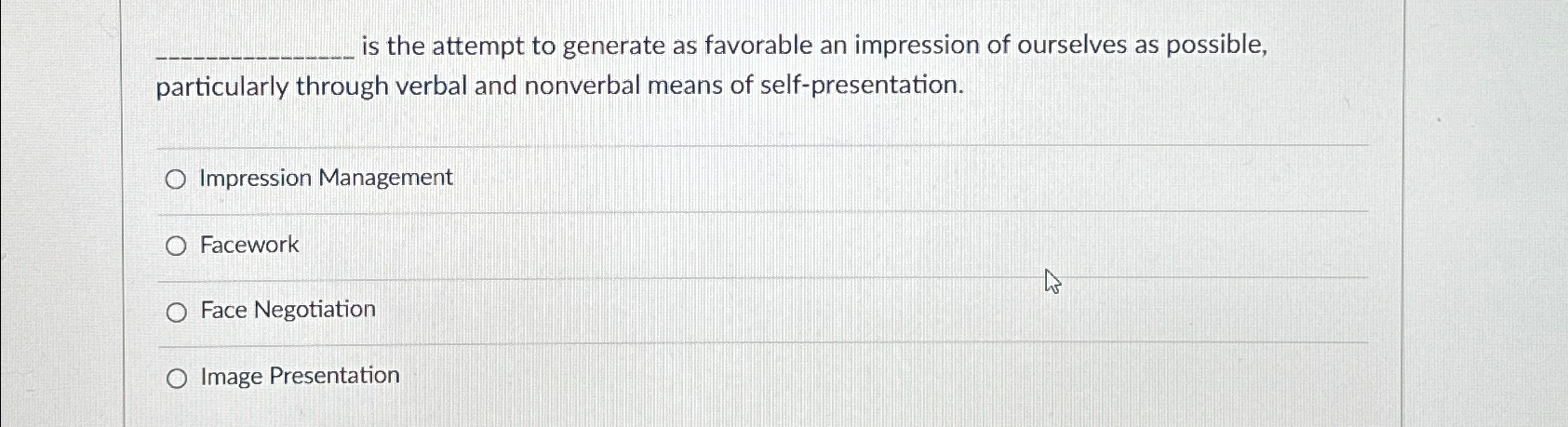 Solved is the attempt to generate as favorable an impression | Chegg.com