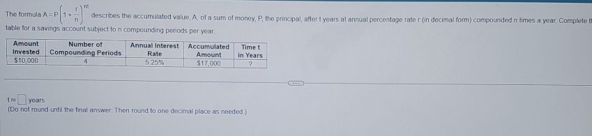 Solved The formula A=P(1+rn)nt ﻿describes the accumulated | Chegg.com
