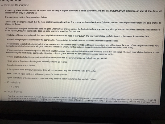 Solved - Problem Description A ceremony where a Bride | Chegg.com