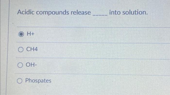 Solved Acidic compounds release into solution. H+ CH4 OH− | Chegg.com