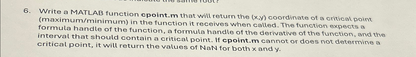 Solved Write a MATLAB function cpoint. m ﻿that will return | Chegg.com