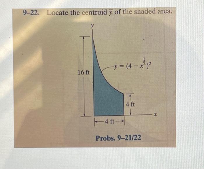 Solved 9-22. Locate the centroid y of the shaded area. 16 ft | Chegg.com