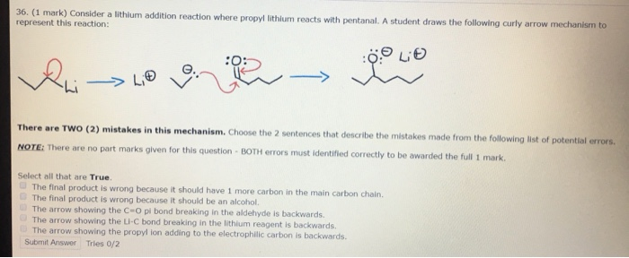 Solved 36. (1 mark) Consider a lithium addition reaction | Chegg.com