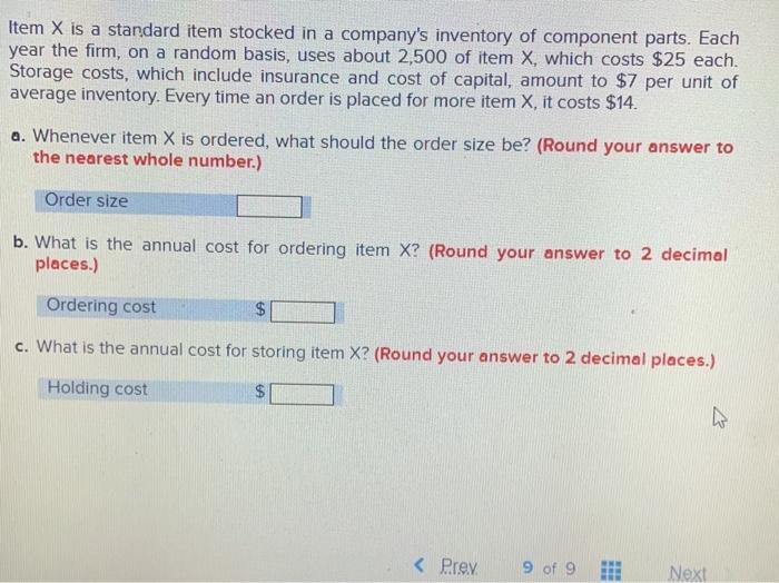 Solved Item X is a standard item stocked in a company's | Chegg.com