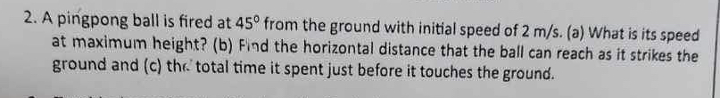 Solved A pingpong ball is fired at 45° ﻿from the ground with | Chegg.com