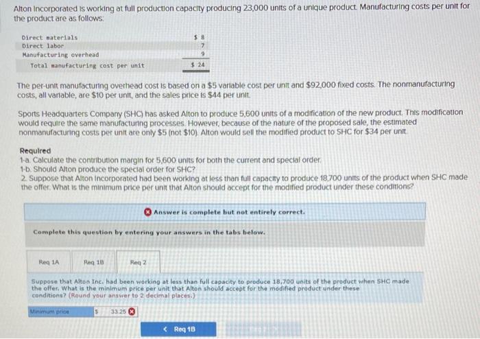 Solved Alton Incorporated is working at full production | Chegg.com