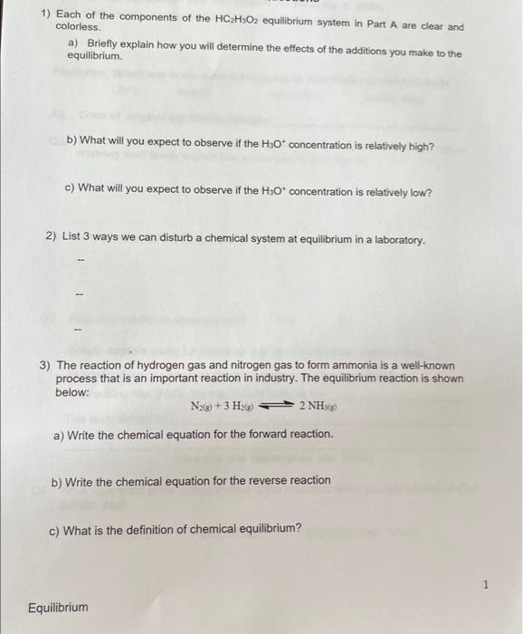 Solved 1) Each of the components of the HC2H3O2 equilibrium | Chegg.com