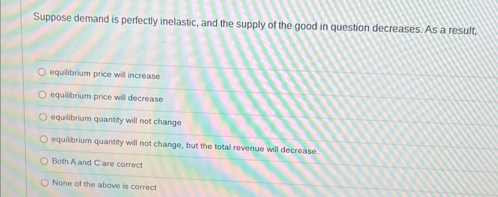 Solved Suppose demand is perfectly inelastic, and the supply | Chegg.com