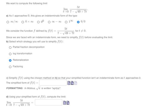 Solved We want to compute the following limit | Chegg.com