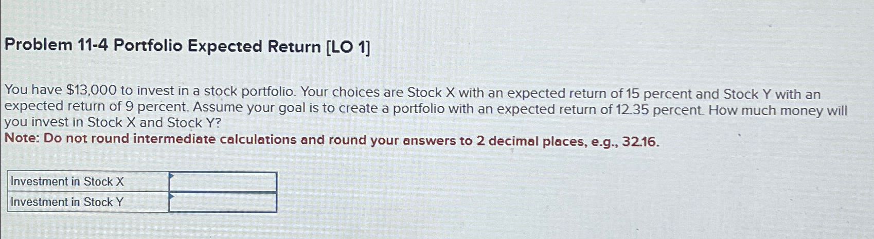 Solved Problem 11-4 ﻿Portfolio Expected Return [LO 1]You | Chegg.com