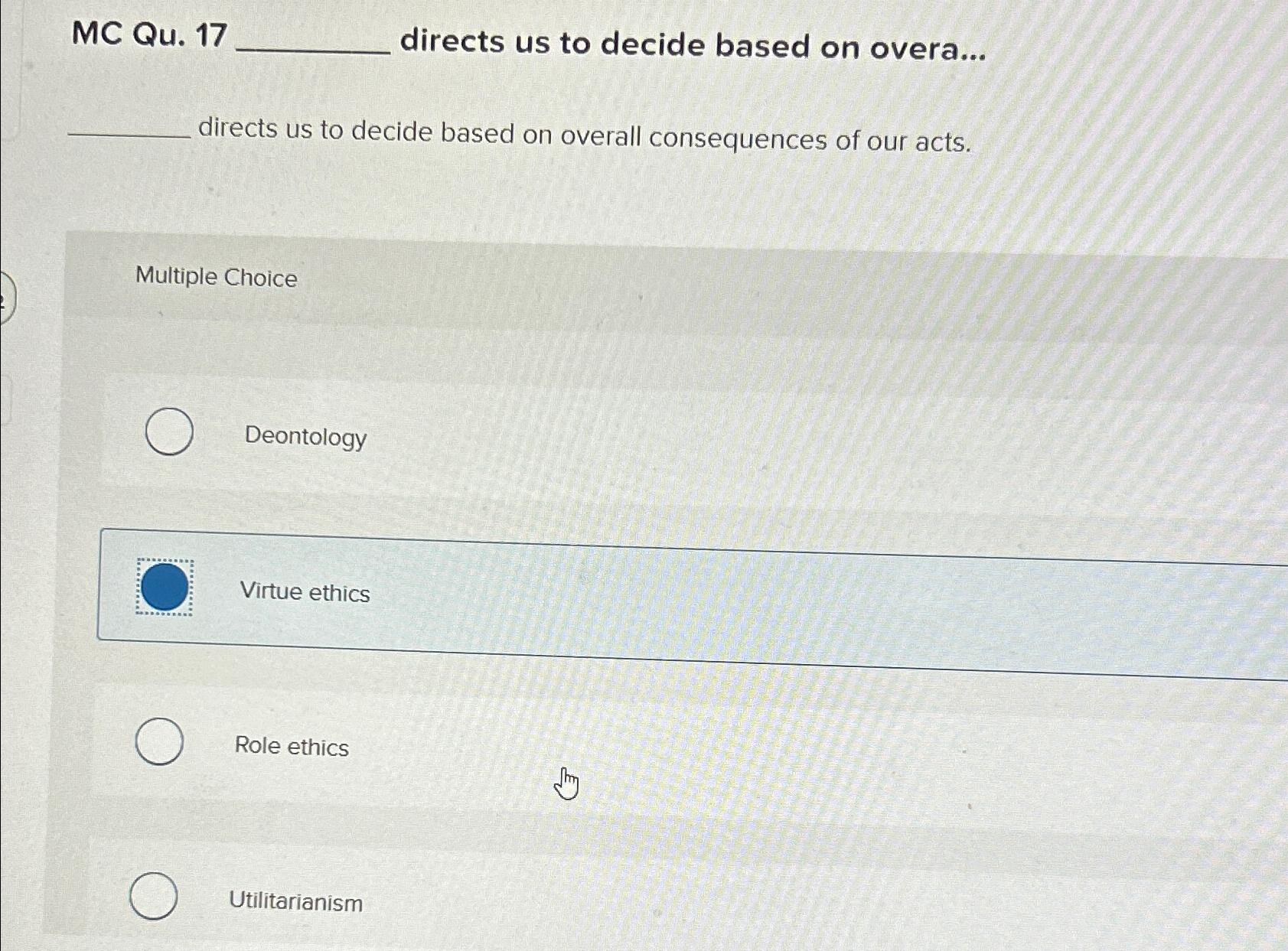 Solved MC Qu. 17 ﻿directs us to decide based on | Chegg.com