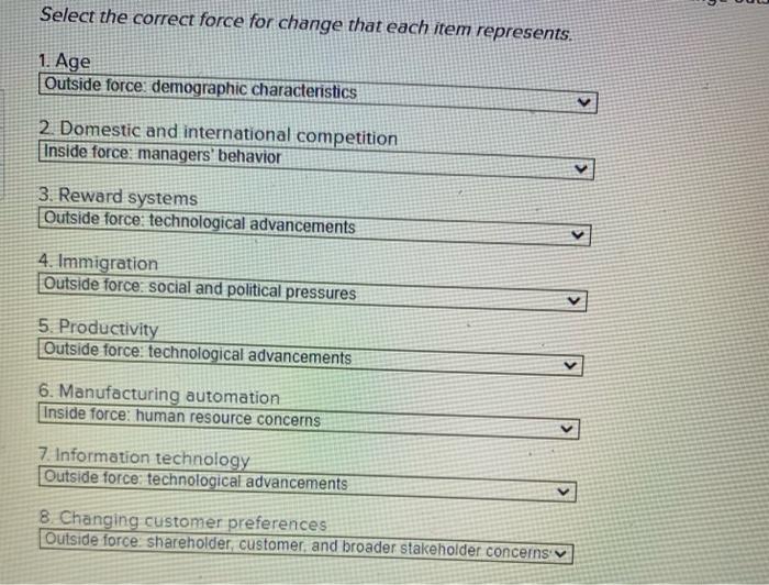 Solved Select the correct force for change that each item | Chegg.com