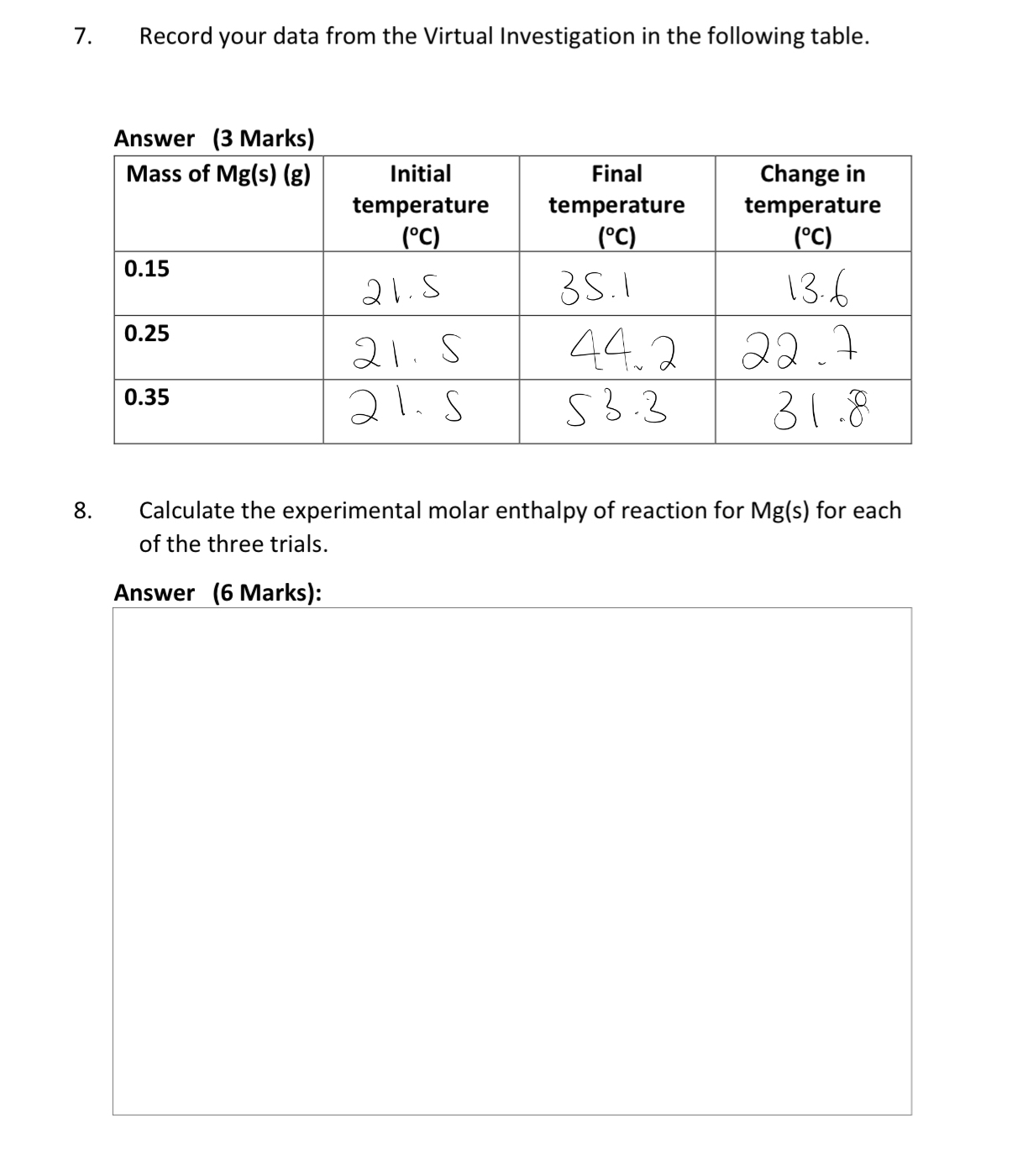 Solved Record your data from the Virtual Investigation in | Chegg.com