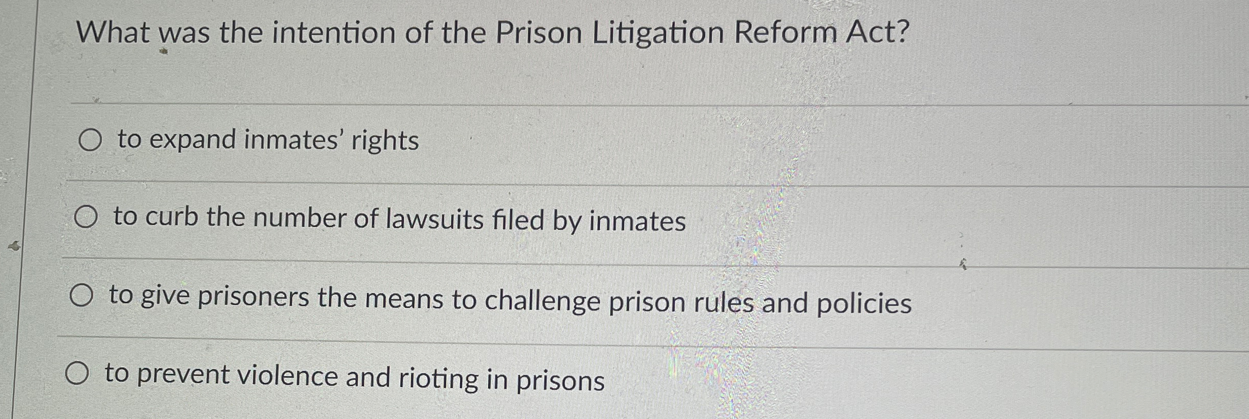 Solved What was the intention of the Prison Litigation | Chegg.com