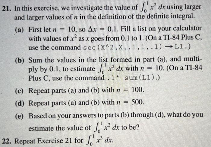Solved 21. In this exercise, we investigate the value of | Chegg.com