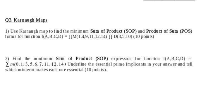 Solved Q3. Karnaugh Maps 1) Use Karnaugh map to find the | Chegg.com