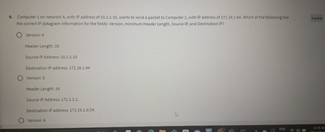 Solved Computer 1 ﻿on network A, ﻿with IP address of | Chegg.com