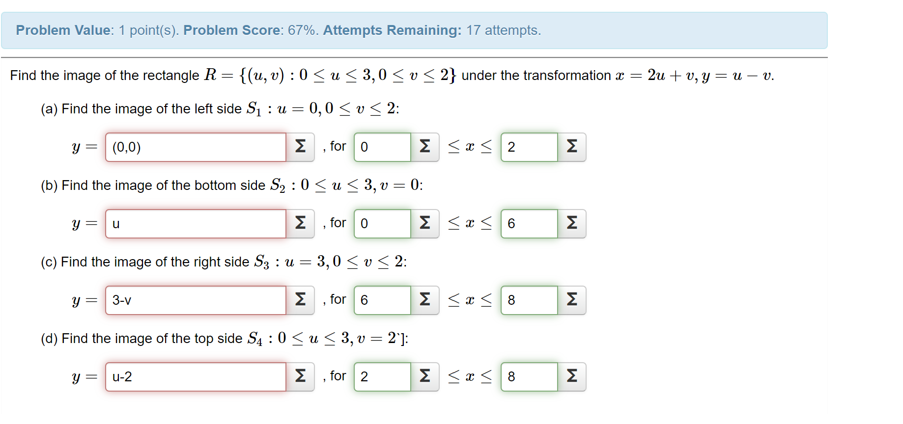 Solved Find the image of the rectangle R={(u,v):0≤u≤3,0≤v≤2} | Chegg.com