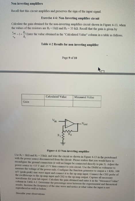 Solved Non inverting amplifiers Recall that this circuit | Chegg.com