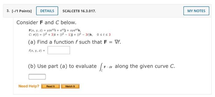 Solved 3. [-/1 Points) DETAILS SCALCET8 16.3.017. MY NOTES | Chegg.com
