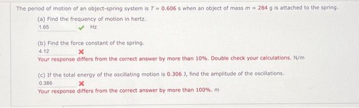 Solved he period of motion of an object-spring system is | Chegg.com