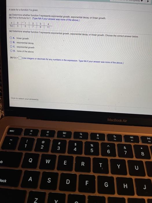 Solved A Table For A Function Is Given Determine Whether