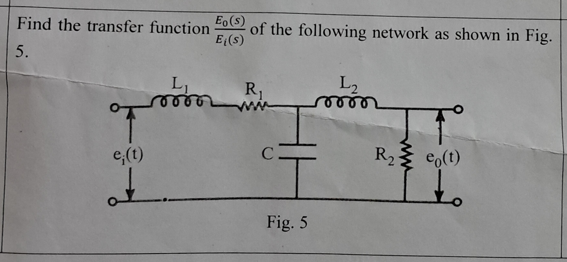 Solved Find the transfer function E0(s)Ei(s) ﻿of the | Chegg.com