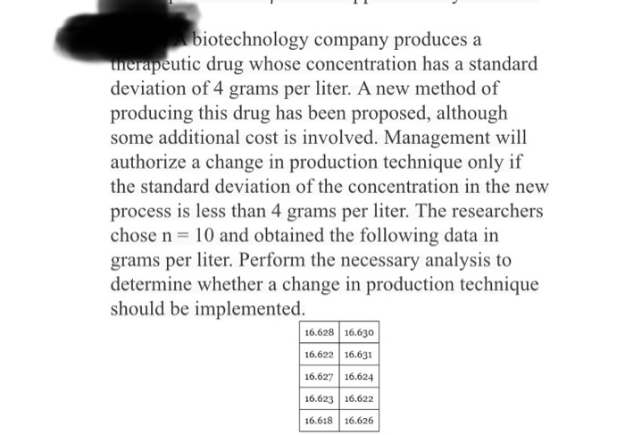 Solved biotechnology company produces a therapeutic drug | Chegg.com