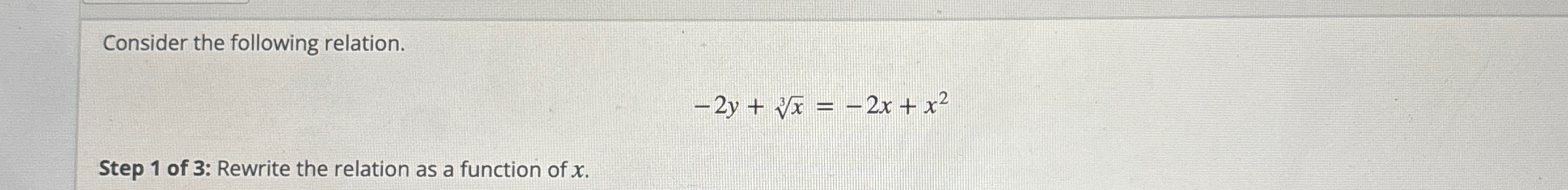 Solved Consider the following relation.-2y+x3=-2x+x2Step 1 | Chegg.com