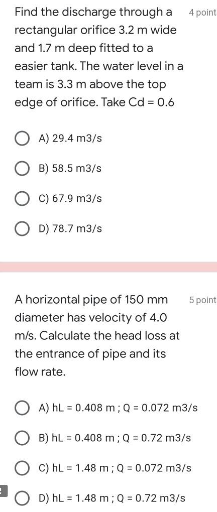 Solved 4 point Find the discharge through a rectangular | Chegg.com