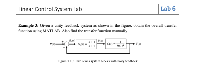 Solved Example 3: Given a unity feedback system as shown in | Chegg.com