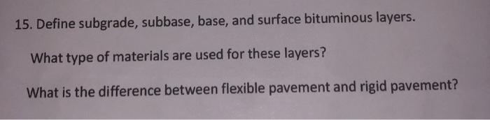 Solved 15. Define subgrade, subbase, base, and surface | Chegg.com