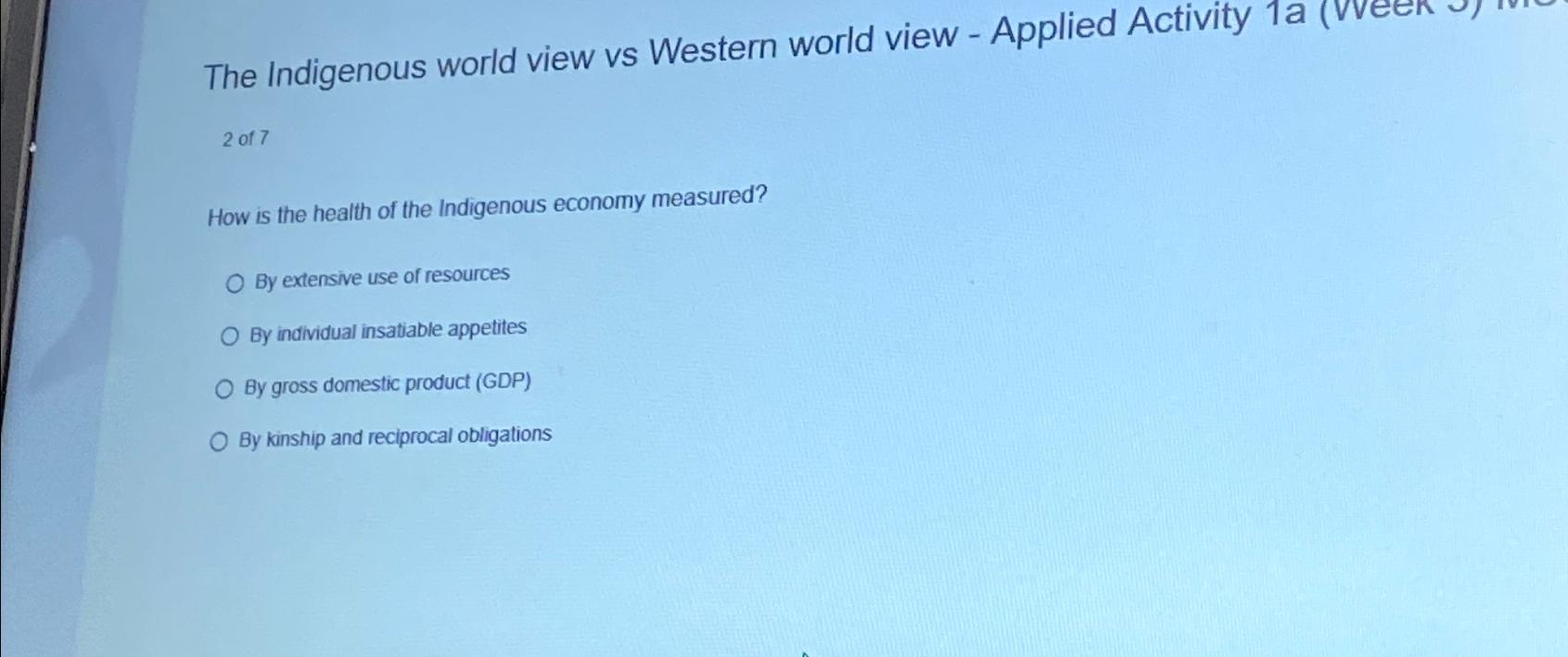 Solved The Indigenous world view vs Western world view - | Chegg.com