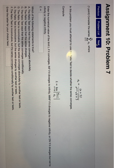 Solved Assignment 10: Problem 1 Previous Problem List Next | Chegg.com