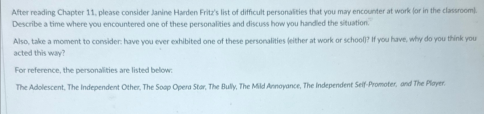 Solved After reading Chapter 11, ﻿please consider Janine | Chegg.com