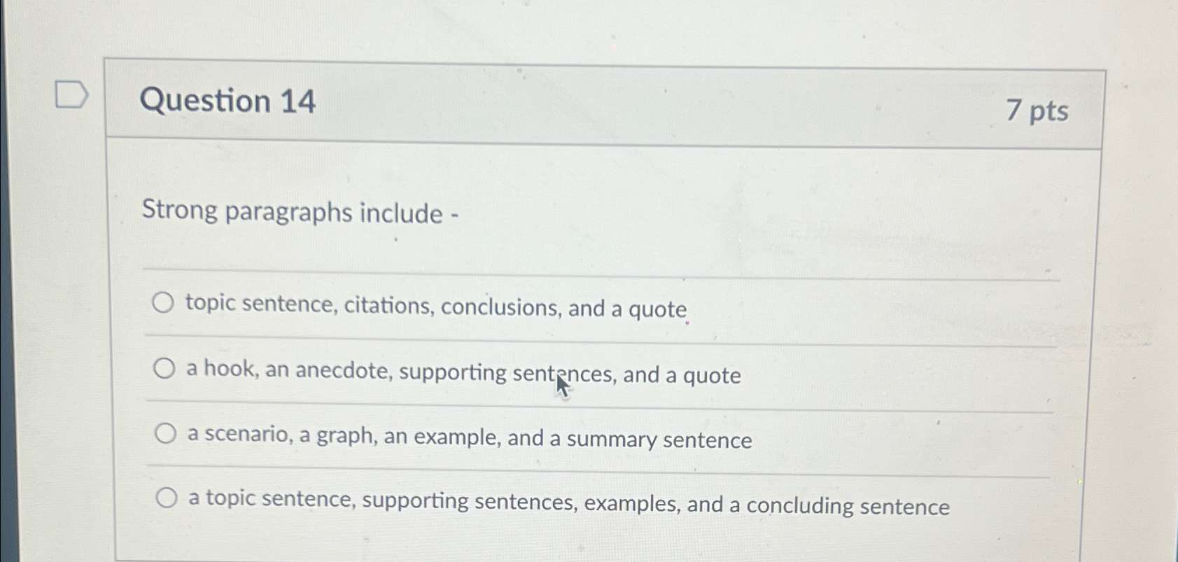 Solved Question 147 ﻿ptsStrong paragraphs include -topic | Chegg.com