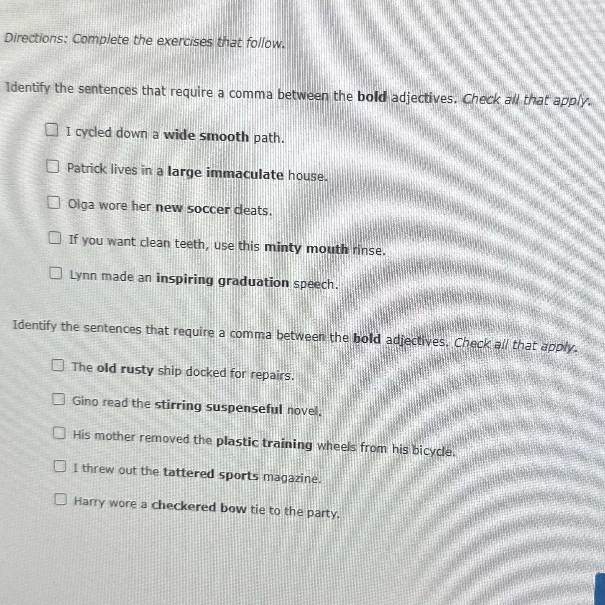 Directions: Complete the exercises that | Chegg.com