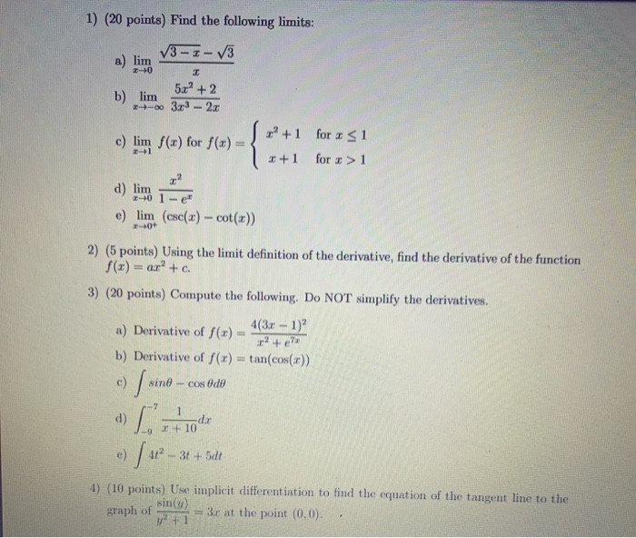 Solved 1) (20 points) Find the following limits: 13-1-13 a) | Chegg.com