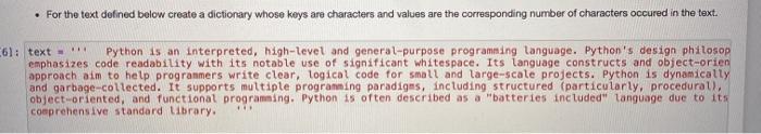 Solved . For the text defined below create a dictionary | Chegg.com