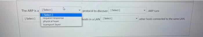 Solved The ARP is a Select) protocol to discover Select) ARP | Chegg.com