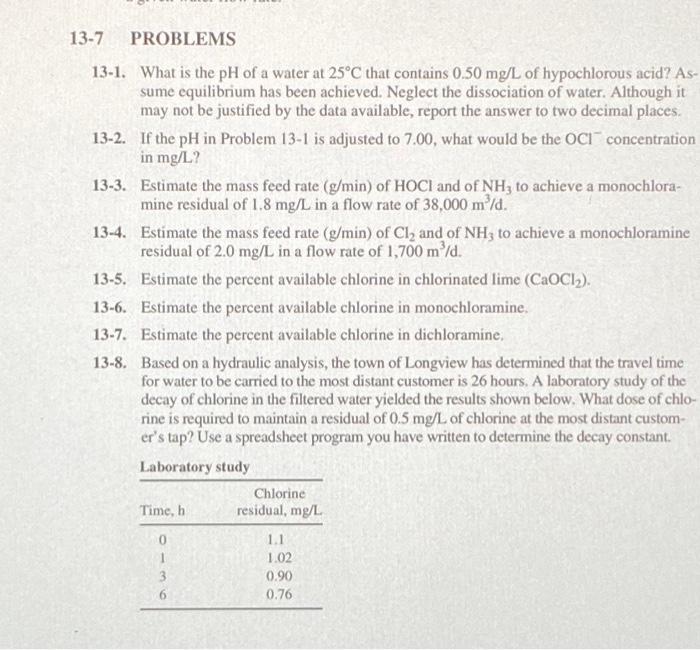 Solved 13-7 PROBLEMS 13-1. What is the pH of a water at 25°C | Chegg.com