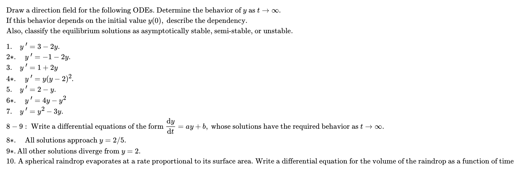Solved Draw a direction field for the following ODEs. | Chegg.com