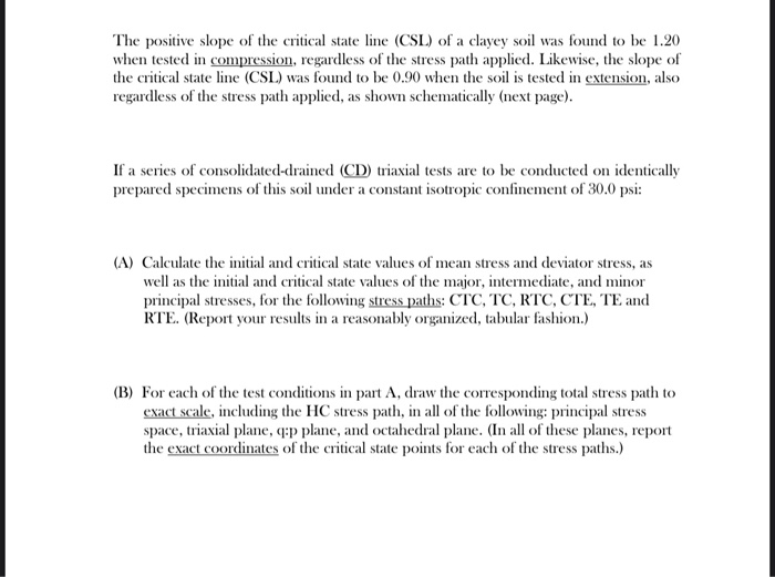 The positive slope of the critical state line (CSL) | Chegg.com