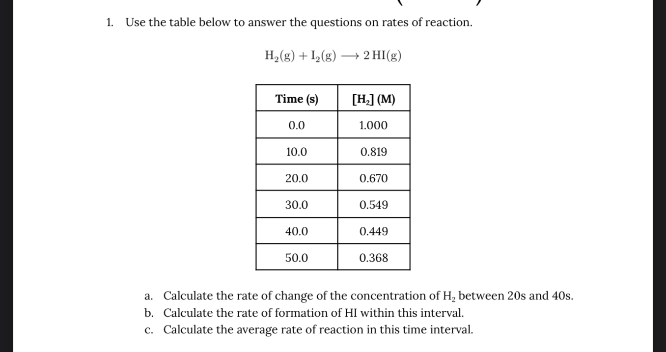 Solved Use the table below to answer the questions on rates | Chegg.com